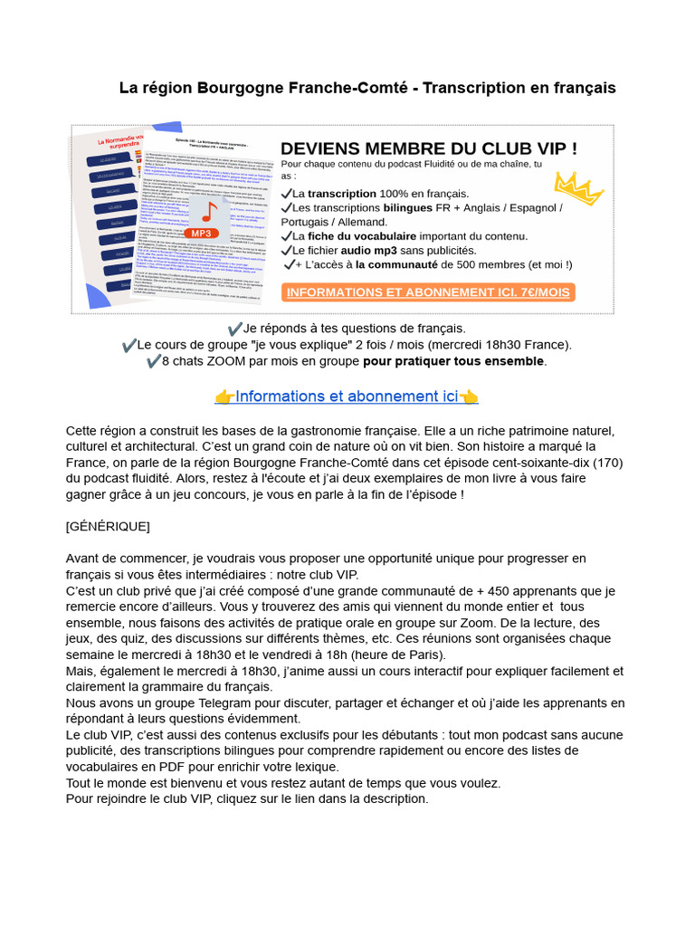 La Bourgogne Franche Comte Transcription en Francais | PDF