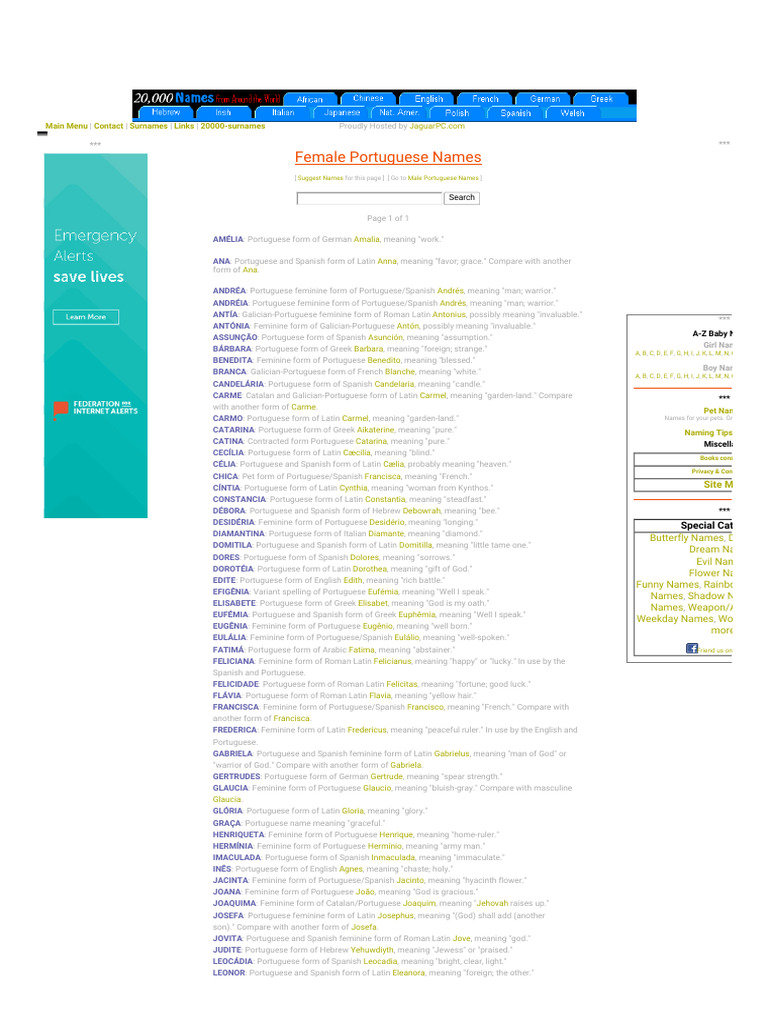 Female Portuguese Names List | PDF | Linguistics | Languages