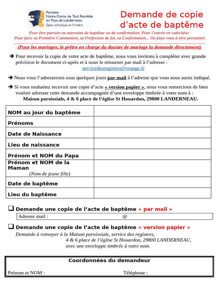 Demande Acte Bapteme 2 | PDF