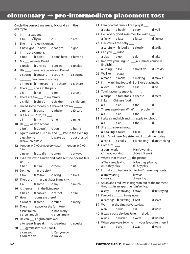 Elem - Pre-Int Placement Test | PDF
