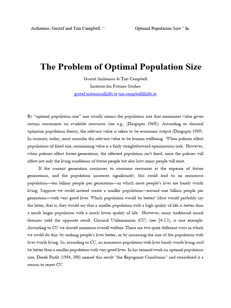 The Problem of Optimal Population Size Arrheniuscampbell | PDF