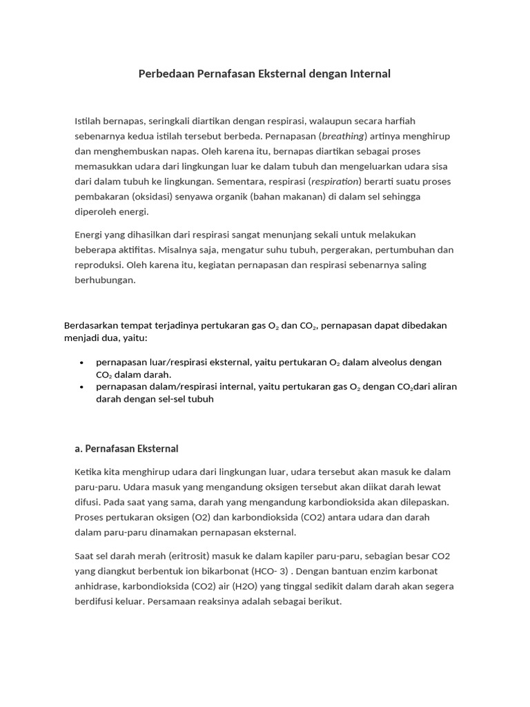 Anfis Perbedaan Pernafasan Eksternal Dengan Internal | PDF