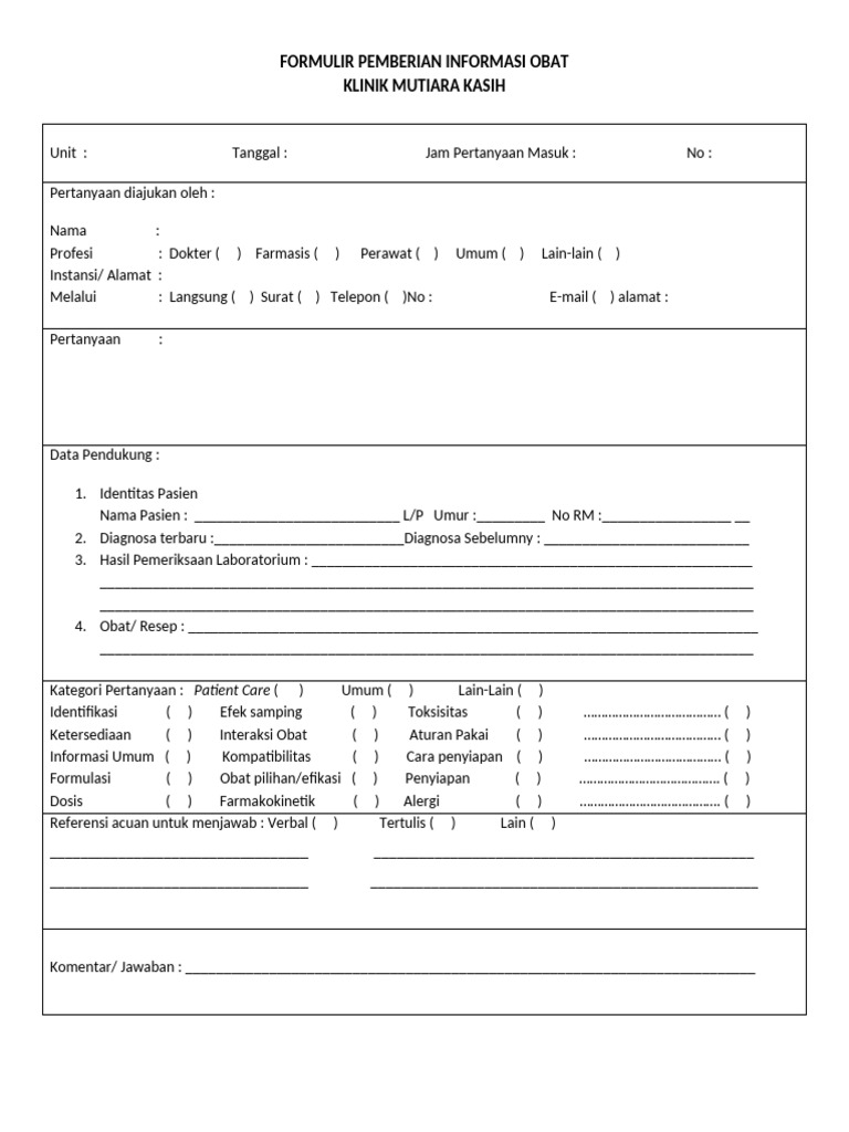 Formulir Pemberian Informasi Obat | PDF