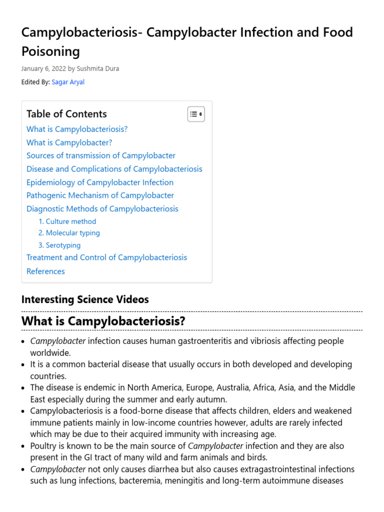 Campylobacteriosis - Campylobacter Infection and Food Poisoning | PDF