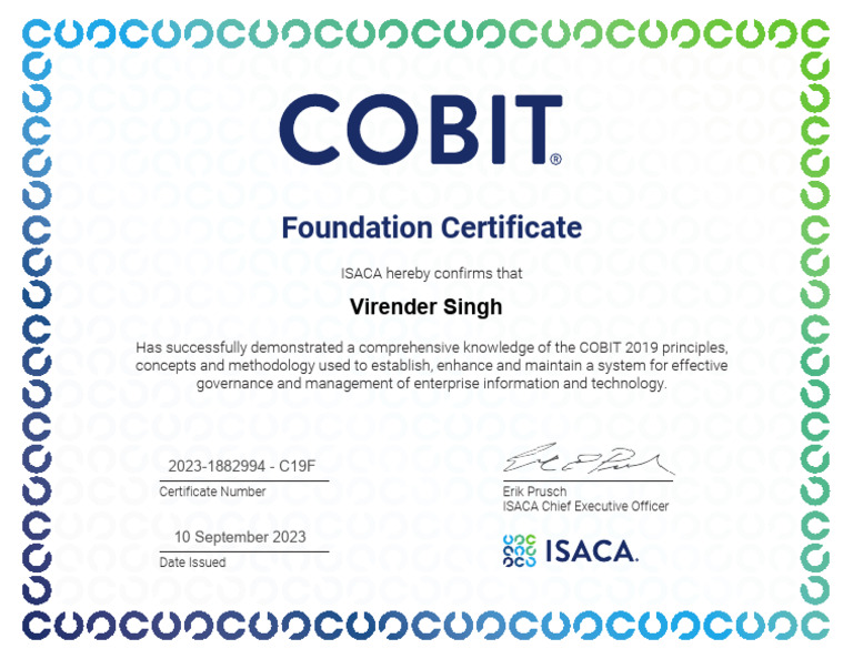 COBIT 2019 Foundation Certificate Issued | PDF