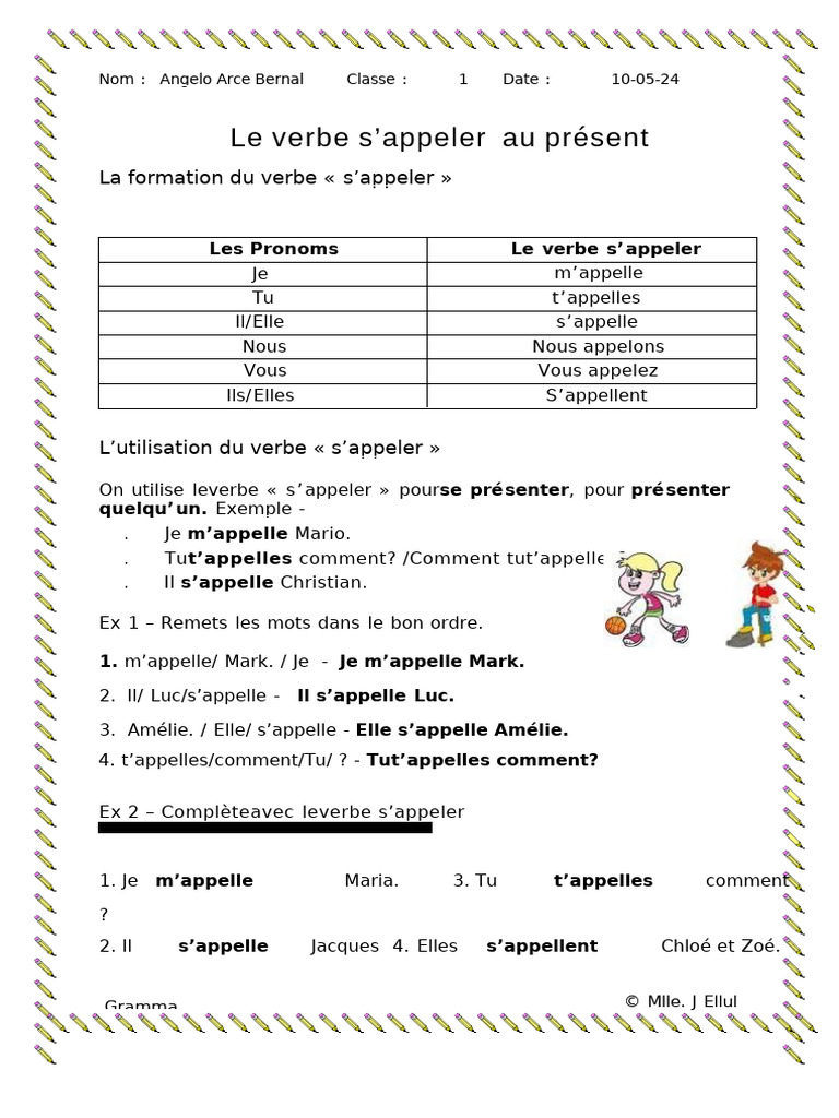 Le Verbe "S'appeler" au Présent | PDF