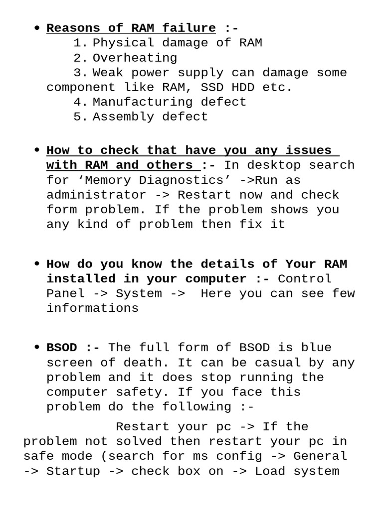 Reasons of RAM Failure | PDF