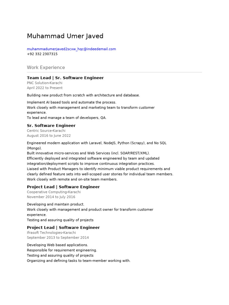Resume Muhammad Umer Javed | PDF Resume Muhammad Umer Javed | PDF