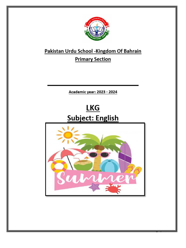 LKG English Summer Homework 2023-24 | PDF