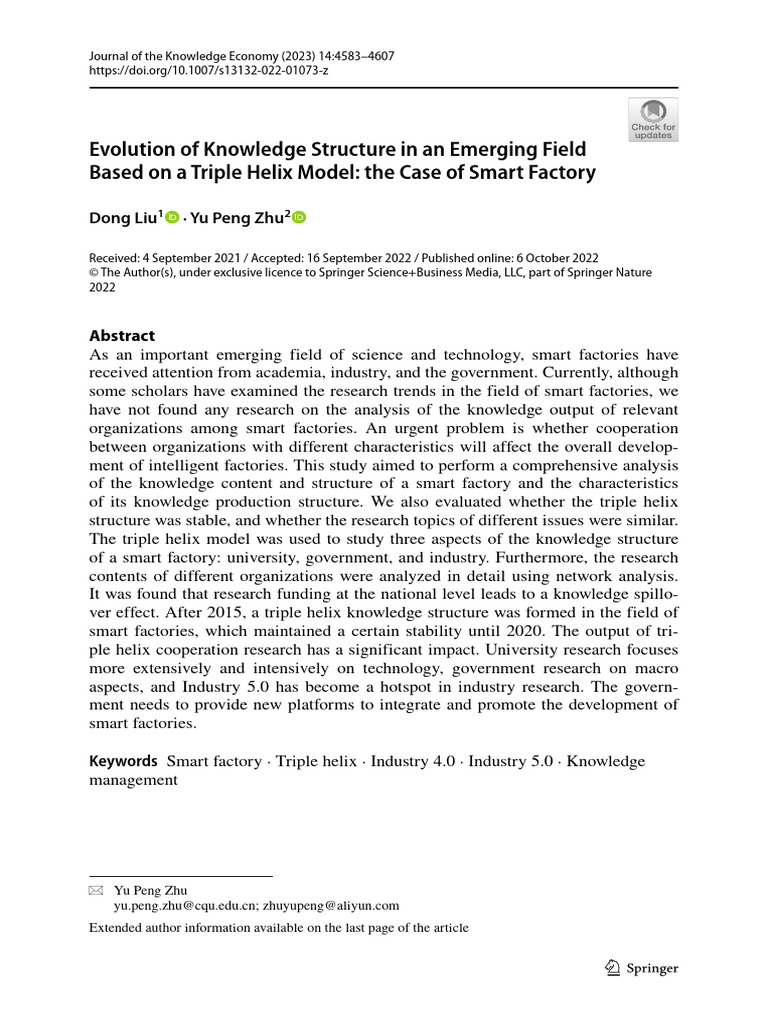 Evolution of Knowledge Structure in An Emerging Field Based On A Triple Helix Model: The Case of ...