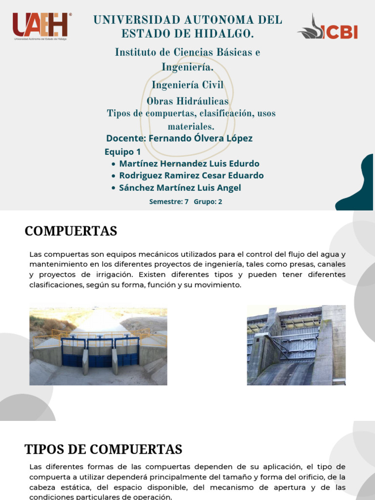 Tipos de Compuertas, Clasificación, Usos Materiales. | PDF