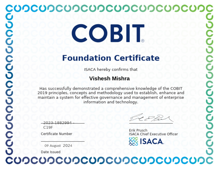 Vishesh Mishra COBIT 2024 Certificate | PDF Vishesh Mishra COBIT 2024 Certificate | PDF