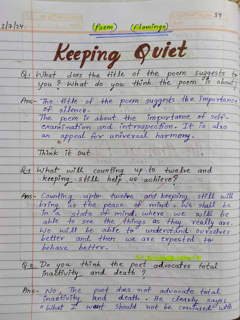 Keeping Quiet Class 12 | PDF