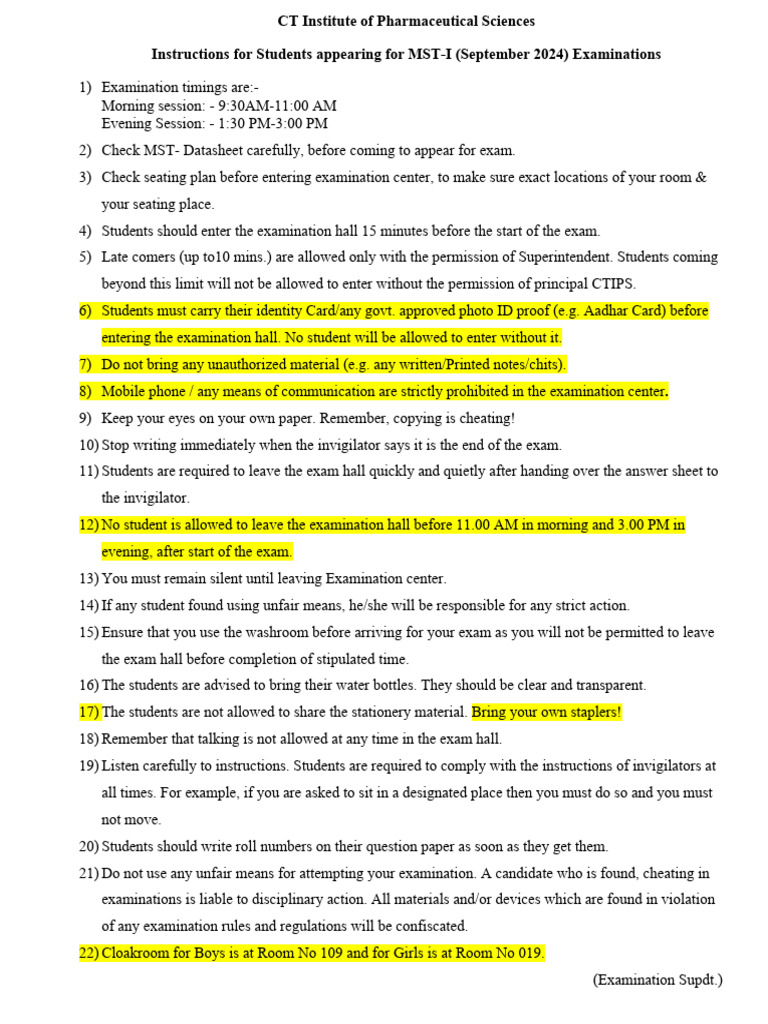 MST Instructions For Students | PDF