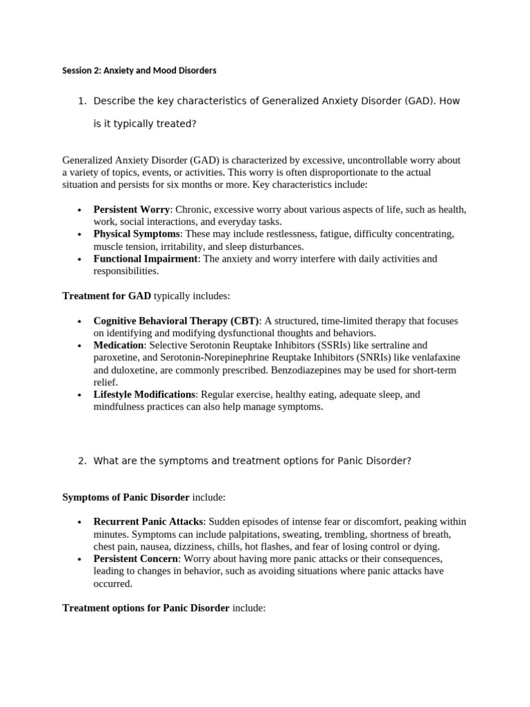 Session 2 Anxiety and Mood Disorders | PDF