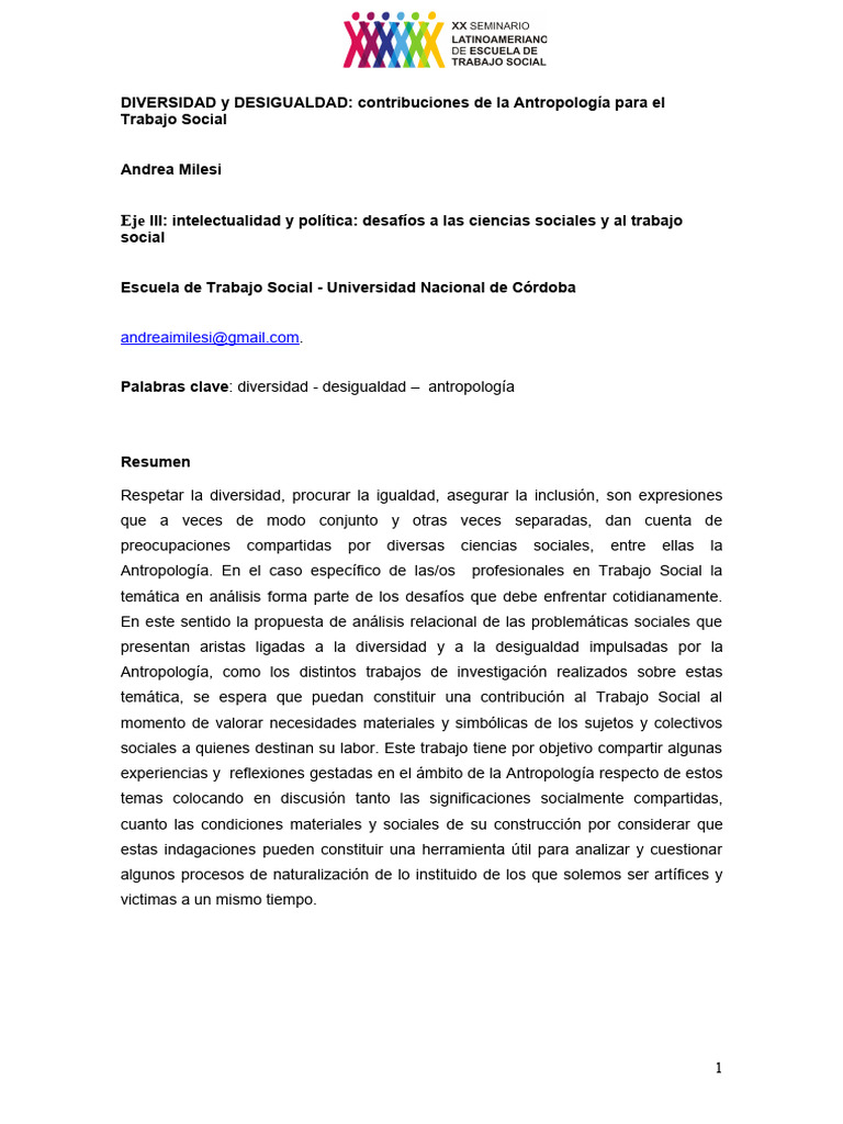 Antropología: Diversidad y Desigualdad en Trabajo Social | PDF | Antropología | Trabajo Social