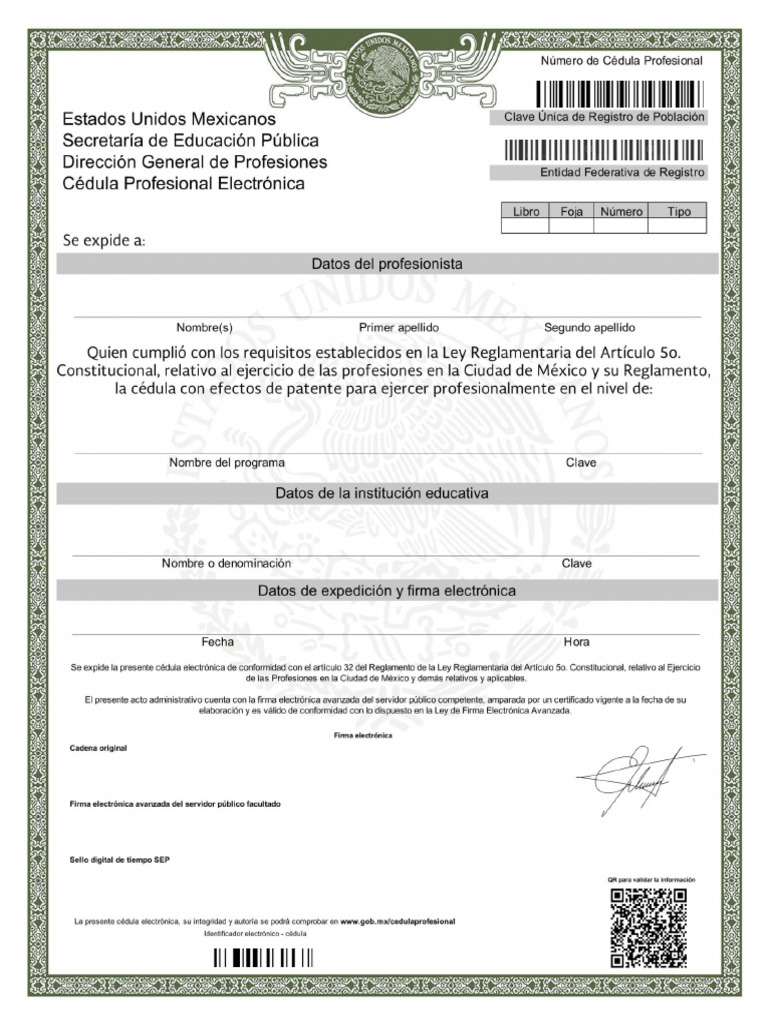 Ejemplo De Cedula Profesional