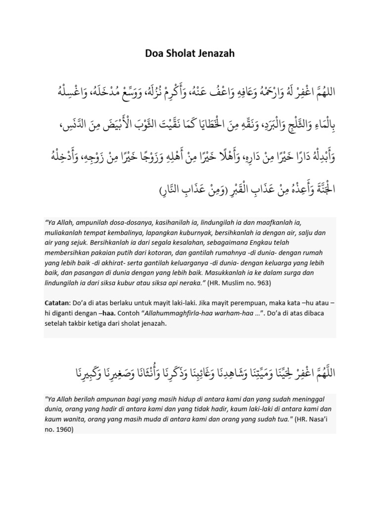 Doa Sholat Jenazah Pendek Dan Panjang | PDF