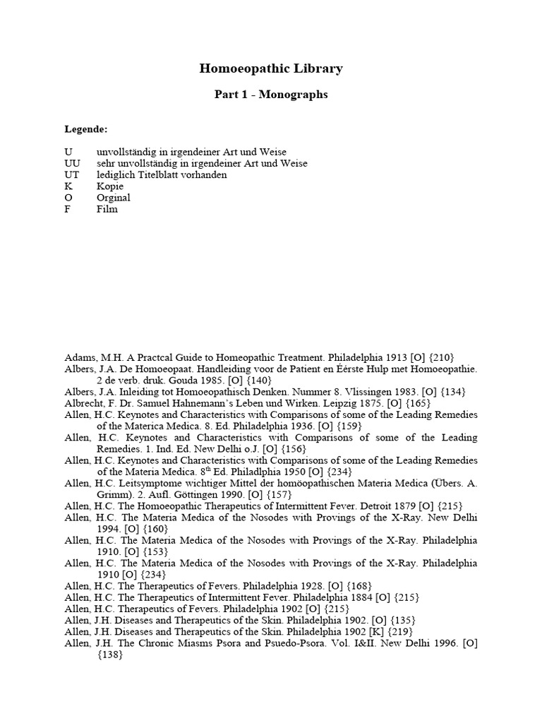 Homoeopathic Library - Part 1 (Monographs) | PDF