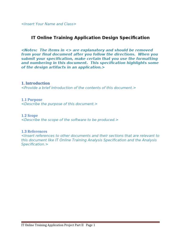 Design Specification Template 2018 | PDF