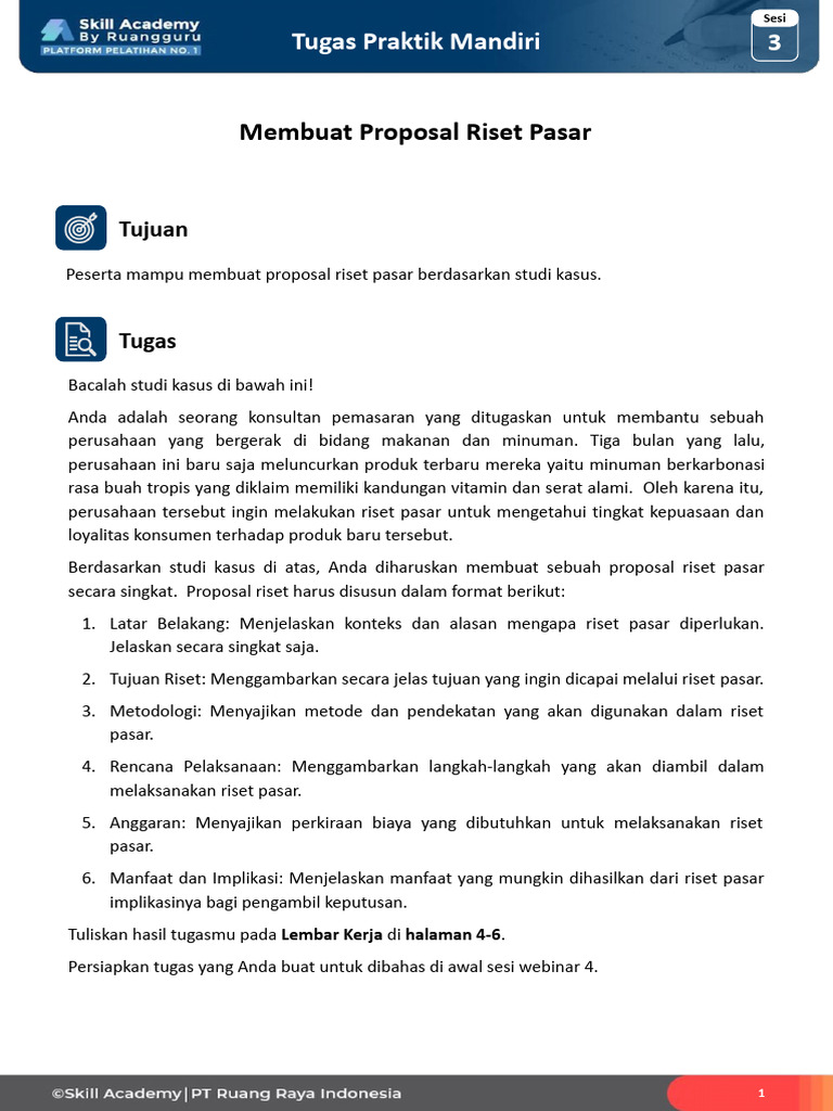 Membuat Proposal Riset Pasar: 3 Tugas Praktik Mandiri | PDF