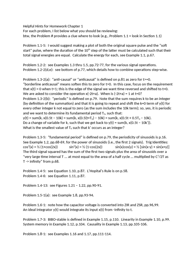 Hints For Homework Chapter 1, SigSys, 3065 | PDF
