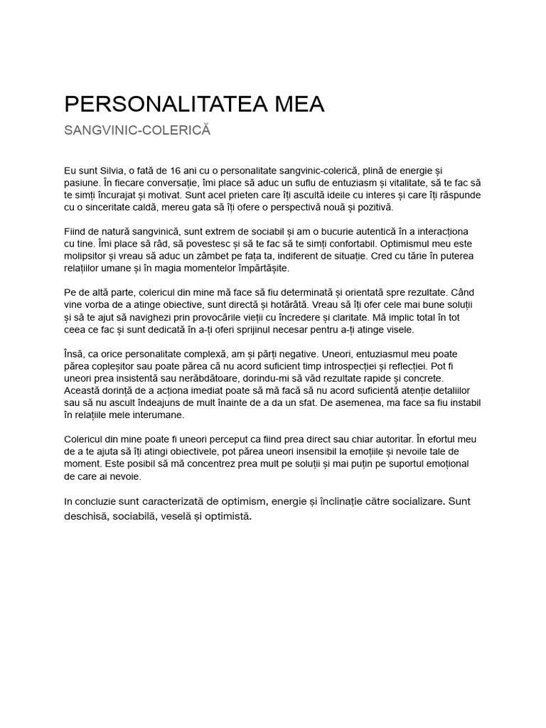 Personalitatea Mea Psihologie | PDF