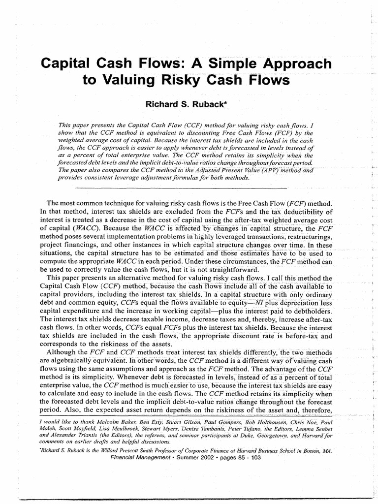 Capital Cash Flow - Richard Ruback | PDF