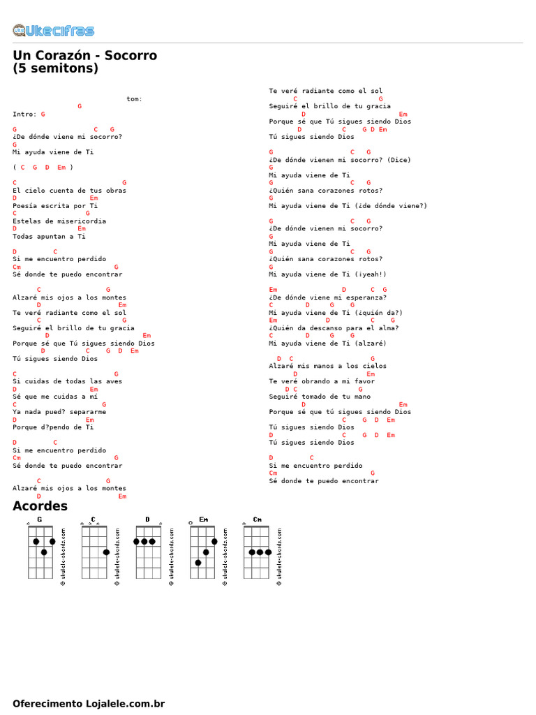 Un Corazón - Socorro (Uke Cifras) - 1 | PDF