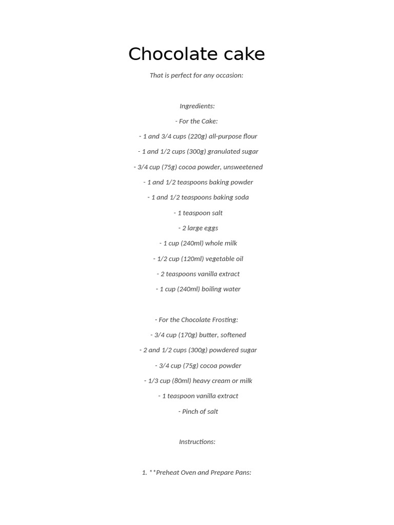 Chocolate Cake Pdf Cakes Cooking Food Wine