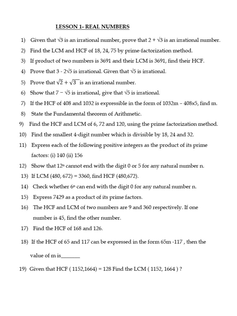 Lesson 1-Real Numbers-Worksheet | PDF