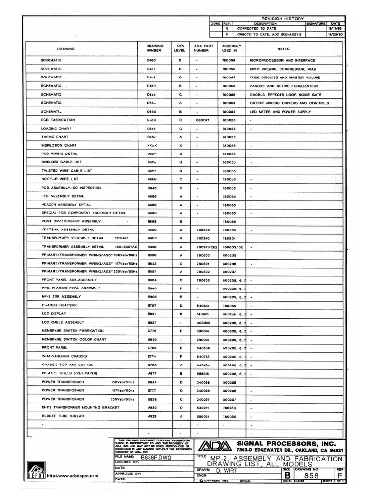 ADA MP 2 Assembly and Fabrication Drawing List | PDF
