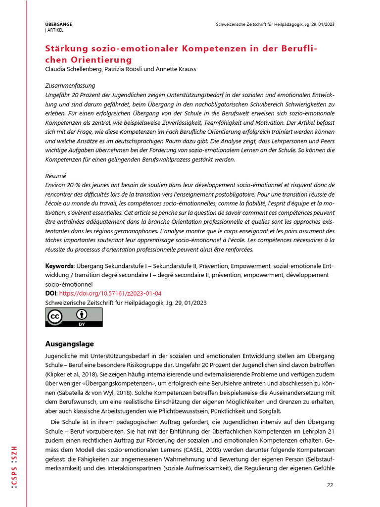 Stärkung Sozio-Emotionaler Kompetenzen in Der Berufli | PDF