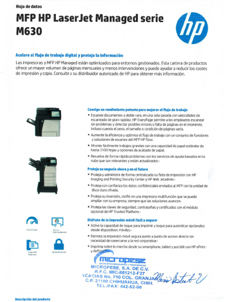 Ficha Tecnica HP M630 | PDF