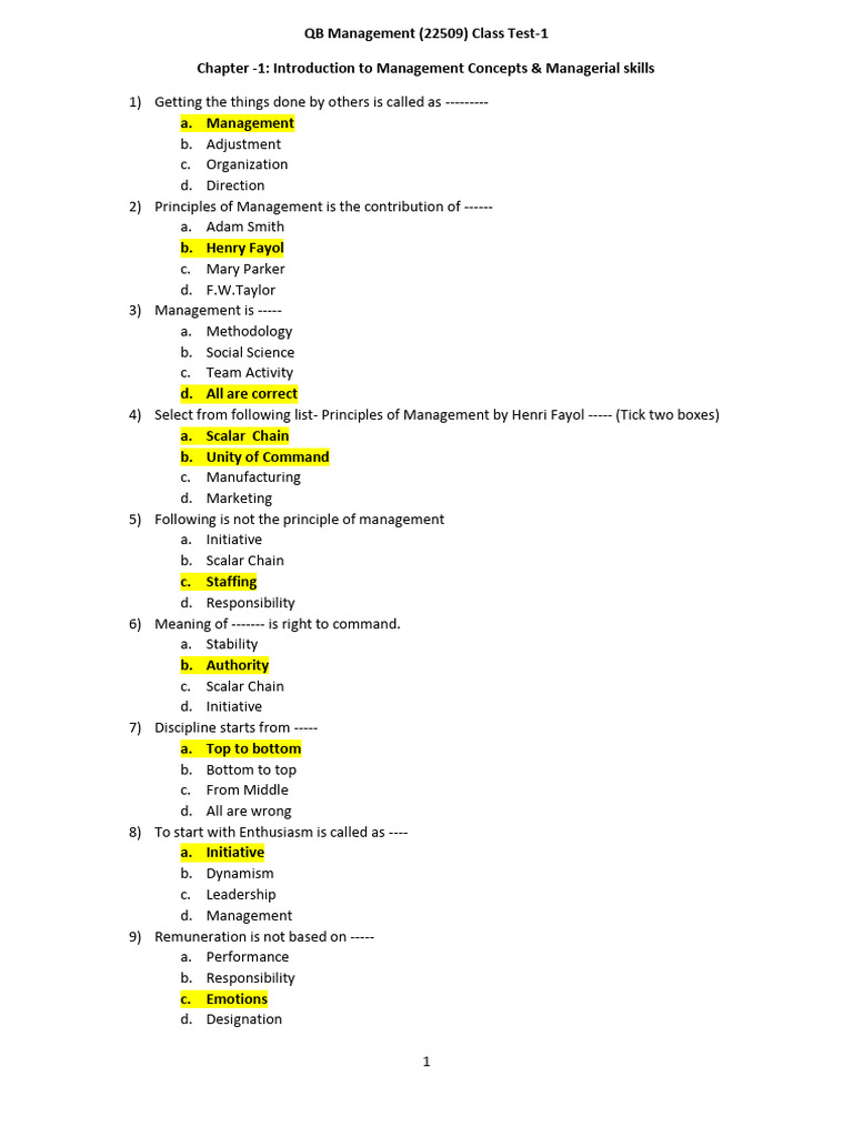 QB Management Class Test-1 | PDF
