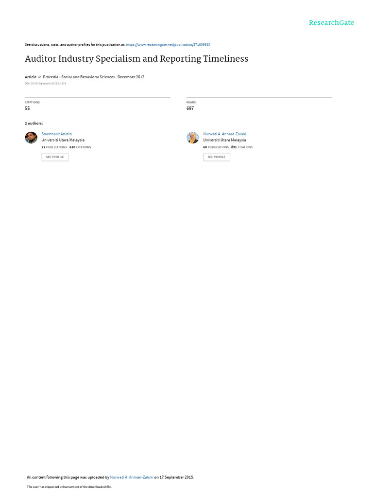 Auditor Industry Specialism and Reporting Timeline | PDF