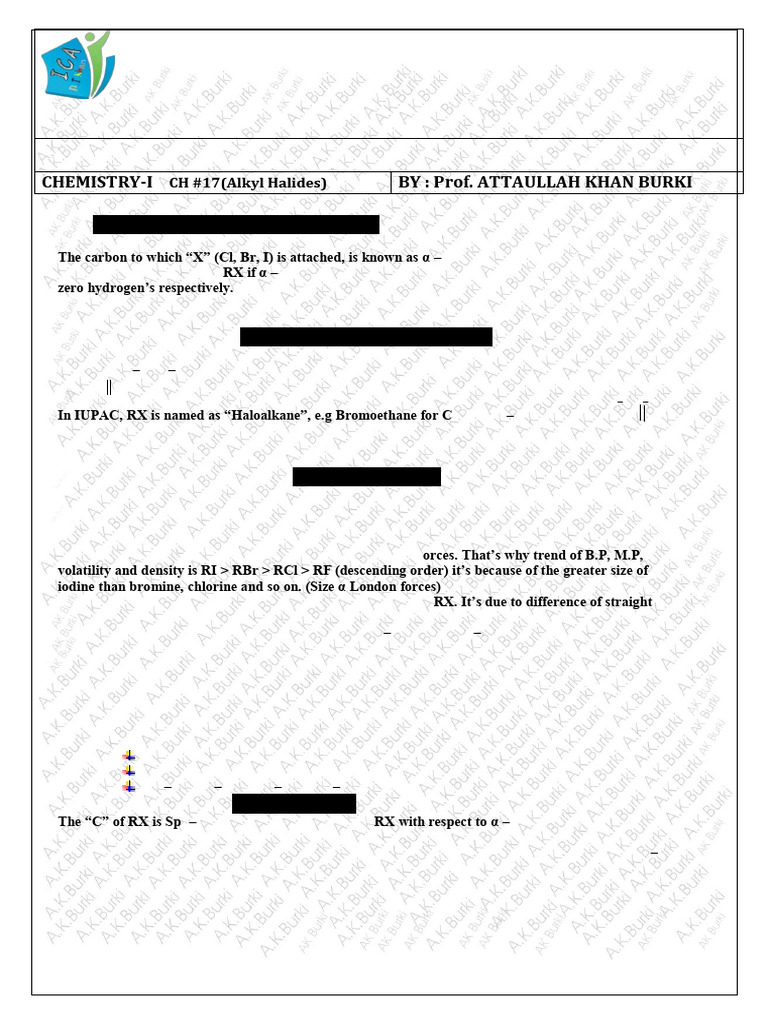 Chemistry Key Points CH 17 Alkyl Halides | PDF