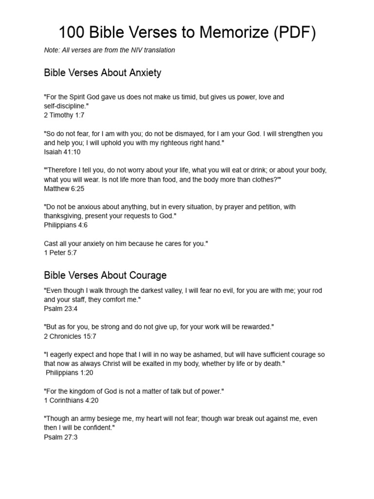 100 Bible Verses To Memorize PDF | PDF | Jesus | Sin