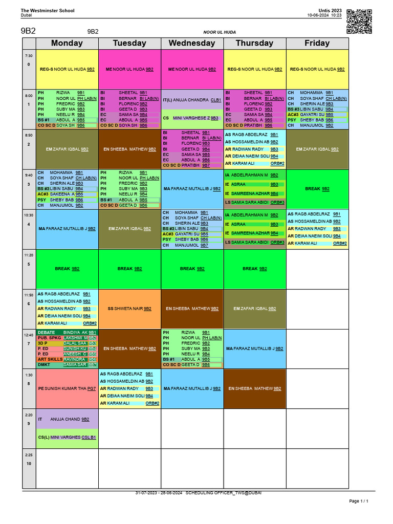Monday Tuesday Wednesday Thursday Friday: Zafar Iqbal 9B2 Sheeba Mathew ...