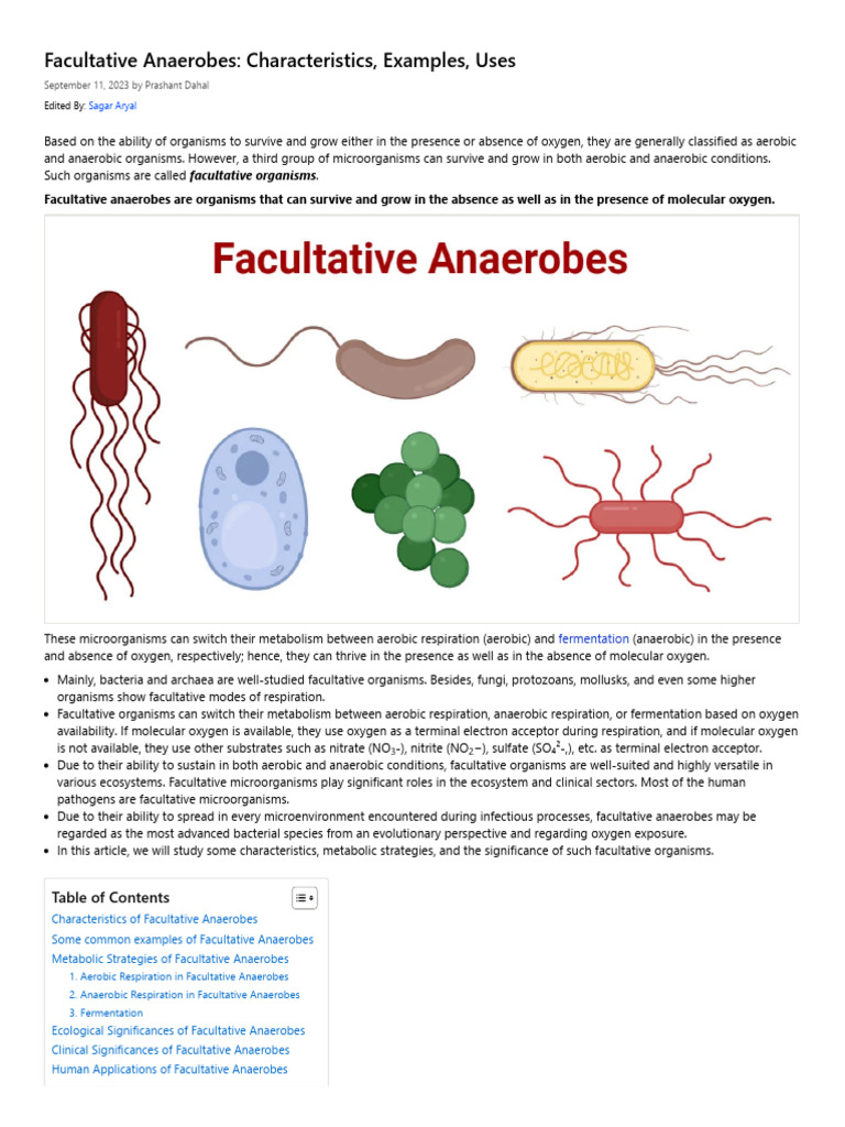 Facultative Anaerobes - Characteristics, Examples, Uses | PDF Facultative Anaerobes - Characteristics, Examples, Uses | PDF