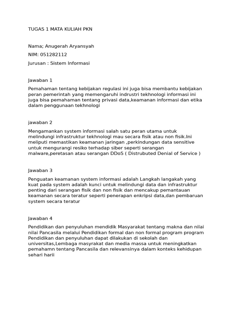 Tugas 1 Mata Kuliah PKN | PDF