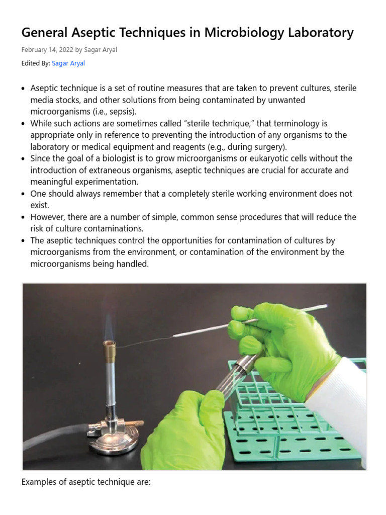 General Aseptic Techniques in Microbiology Laboratory | PDF