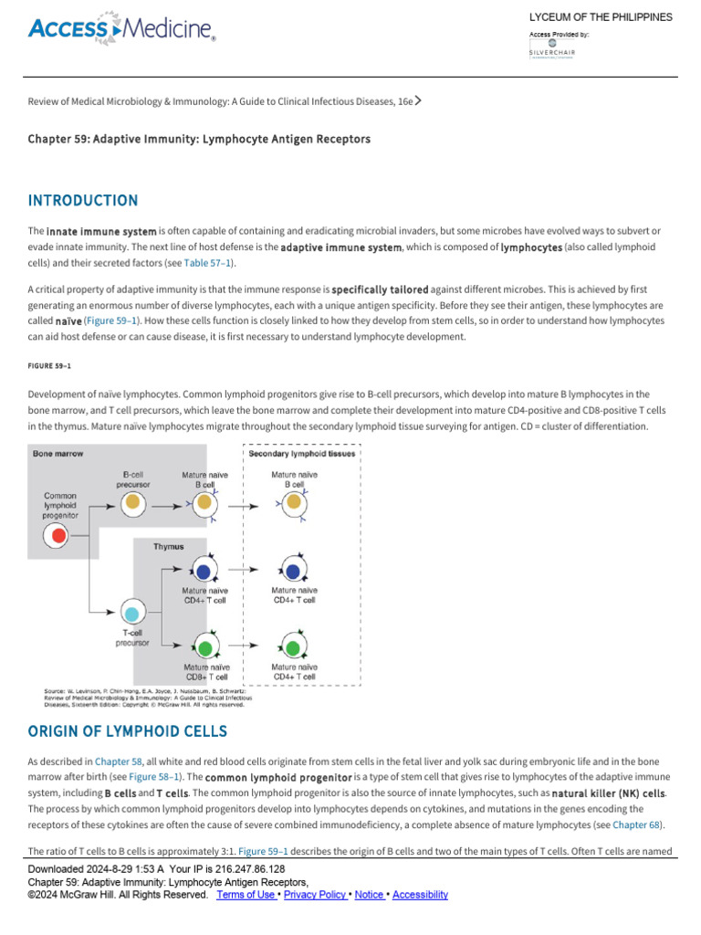 Chapter 59 - Adaptive Immunity - Lymphocyte Antigen Receptors | PDF ...