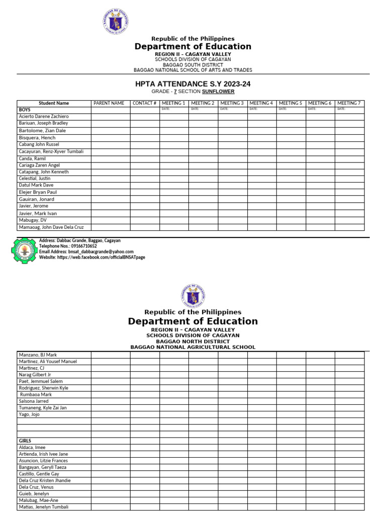 PTA Attendance | PDF