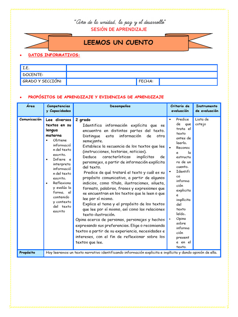 Sesion D1 Com Leemos Un Cuento | PDF