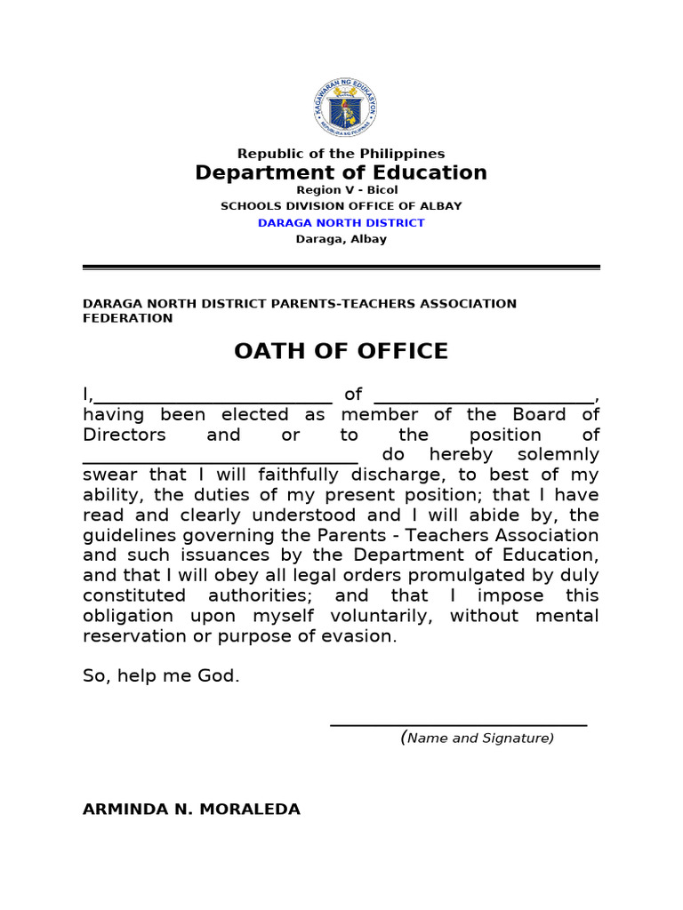 Pta Oath of Office | PDF