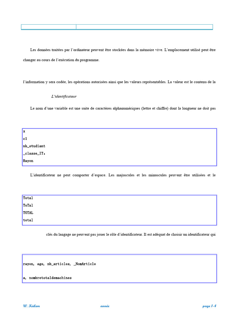 Chapitre 3 LES VARIABLES | PDF