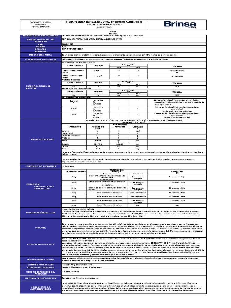 Ficha Tecnica Sal Refi Sal | PDF