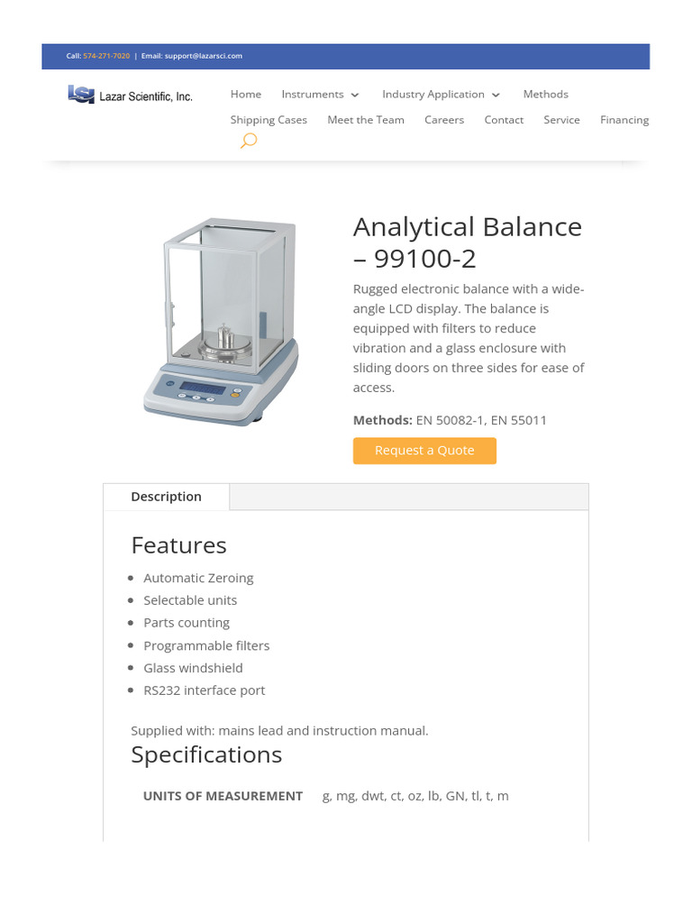 Analytical Balance - 99100-2 - Lazar Scientific, Inc. | PDF