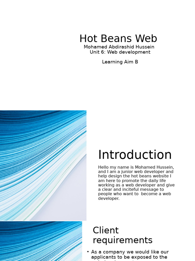 Hot Beans Web: Mohamed Abdirashid Hussein Unit 6: Web Development Learning Aim B | PDF
